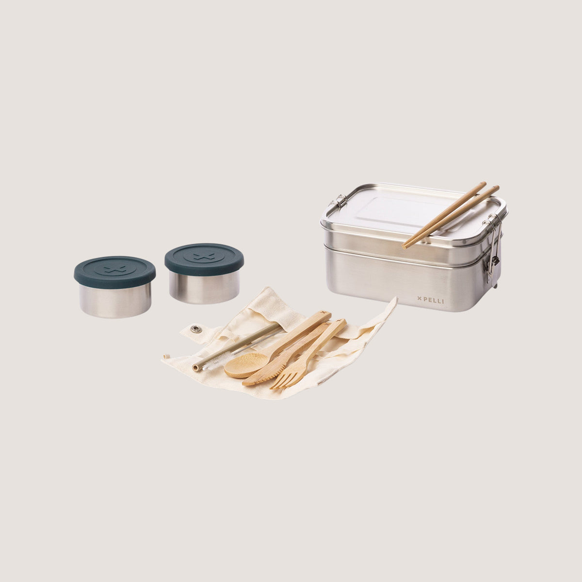 Lunch Box Set I Stainless Steel and Bamboo I Neutral I Pelli Bags